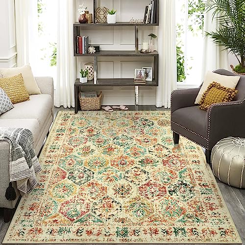 Lahome 6x9 Washable Area Rugs for Living Room, Large Bedroom Rug Soft Colorful Dining Room Mat, Transitional Printed Indoor Non Slip Accent Carpet for Nursery Office Coffee Table Home Office