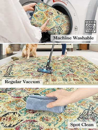 Lahome 6x9 Washable Area Rugs for Living Room, Large Bedroom Rug Soft Colorful Dining Room Mat, Transitional Printed Indoor Non Slip Accent Carpet for Nursery Office Coffee Table Home Office