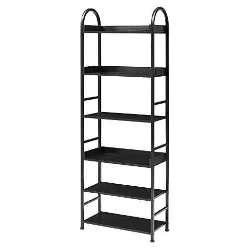 Yone jx je 70.8 Inch Tall Bookshelf, 6-Tier Shelves with Round Top Frame, Narrow Ladder Shelf, MDF Boards, Adjustable Foot Pads, Black