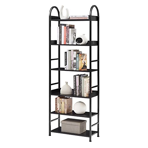 Yone jx je 70.8 Inch Tall Bookshelf, 6-Tier Shelves with Round Top Frame, Narrow Ladder Shelf, MDF Boards, Adjustable Foot Pads, Black