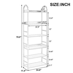 Yone jx je 70.8 Inch Tall Bookshelf, 6-Tier Shelves with Round Top Frame, Narrow Ladder Shelf, MDF Boards, Adjustable Foot Pads, Black