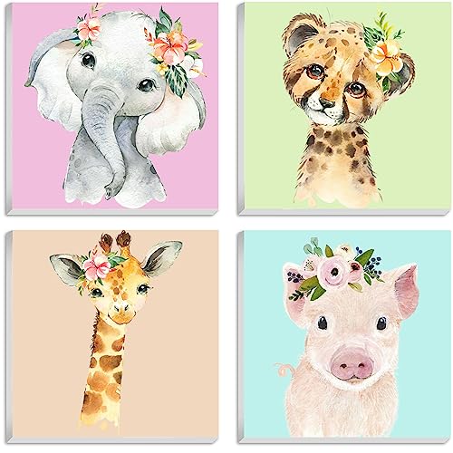 Cornovou 4 Pack Paint by Number for Adults Canvas Framed, 10x10 inch Animals Paint by Number Kits for Kids Beginner, DIY Elephant Giraffe Acrylic Oil Painting for Home Wall Decor Adults Kids Gift