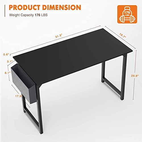 Small Computer Desk Small Office Desk 31 Inch Writing Desk Home Office Desks Small Space Desk Study Table Modern Simple Style Work Table with Storage Bag and Iron Hook, Wooden Desk for Home, Bedroom