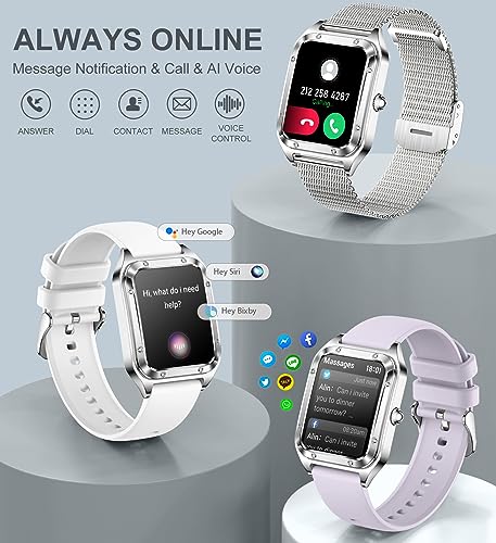 Iaret Smart Watch for Women (Call Receive Dial), Smart Watches for Android iOS Phones Smartwatch with AI Voice Control Heart Rate Sleep Monitor Pedometer Waterproof Activity Tracker Silver