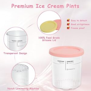 XSKPNTLTD2 Ice Cream Pints Container and Lids Replacement Compatible with Ninjia, 24 oz Cream Pints with Scoop Compatible with Creami Deluxe NC500 Series ice Cream Makers（2 PACKS）…