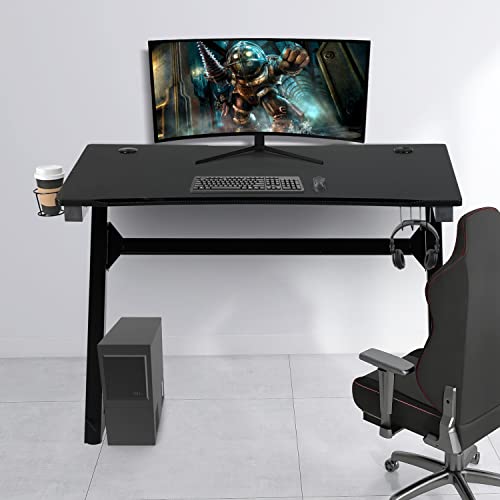 AILEEKISS 45'' Gaming Desk Large Home Computer Gaming Desk Sports Racing Table with with Cup Holder Headphone Hook for Home Office (Red)