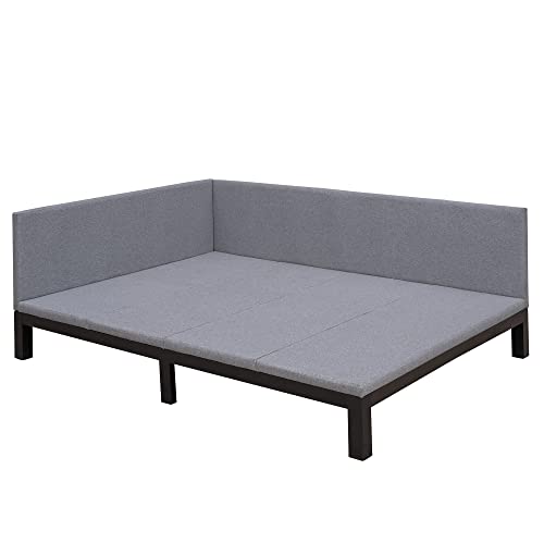 Eafurn Upholstered Full Daybed Frame with Cushion, Full Size Daybed with Slat Support, Sturdy Wooden Full Sofa Bed for Living Room Bedroom Dorm Guest Room, No Box Spring Needed