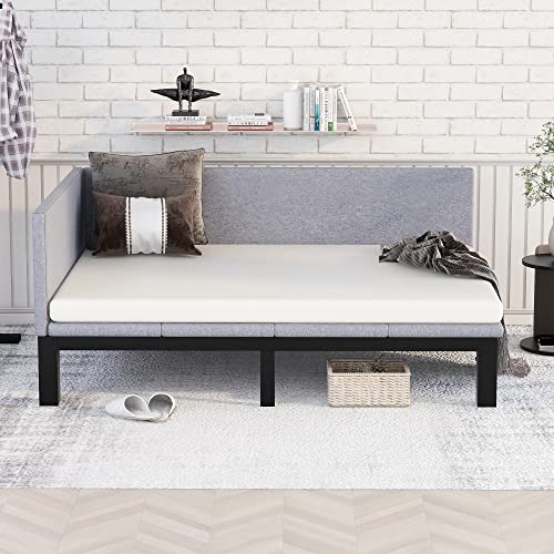 Eafurn Upholstered Full Daybed Frame with Cushion, Full Size Daybed with Slat Support, Sturdy Wooden Full Sofa Bed for Living Room Bedroom Dorm Guest Room, No Box Spring Needed