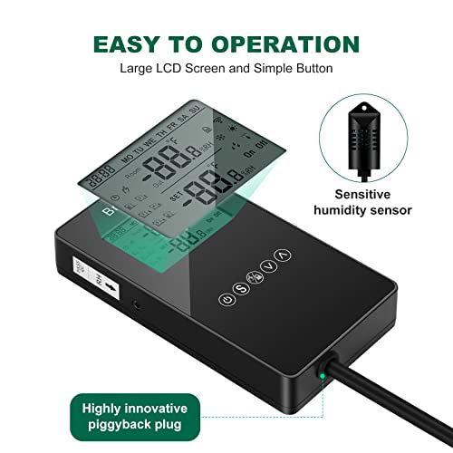 Humidity Controller, Briidea Pre-Wired Humidistat Humidifier Dehumidifier with LCD Display High Accuracy Humidity Sensor, Ideal for Greenhouse Mushroom Grow Tent