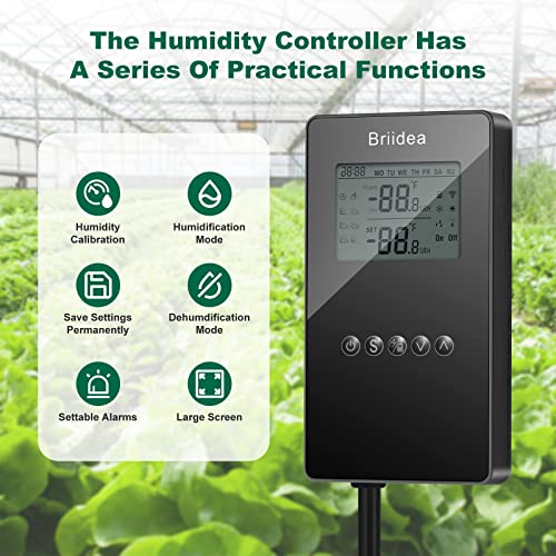 Humidity Controller, Briidea Pre-Wired Humidistat Humidifier Dehumidifier with LCD Display High Accuracy Humidity Sensor, Ideal for Greenhouse Mushroom Grow Tent