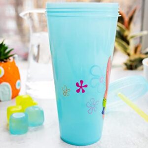 SpongeBob SquarePants "Bros" Color-Changing Plastic Travel Tumbler | Includes Reusable Straw, Leak-Resistant Lid, Fake Ice Cubes | Holds 24 Ounces