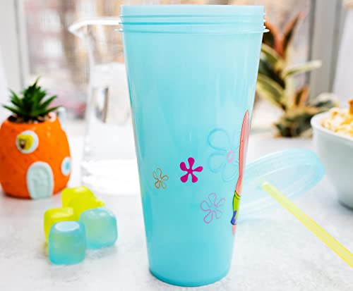 SpongeBob SquarePants "Bros" Color-Changing Plastic Travel Tumbler | Includes Reusable Straw, Leak-Resistant Lid, Fake Ice Cubes | Holds 24 Ounces