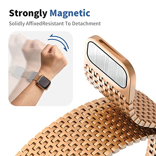 Wristitani Compatible with Apple Watch Band Series Ultra 8 SE 7 6 5 4 3 2 1, Magnetic Clasp Strap Stainless Steel Wristband Replacement for iWatch Band with TPU Case Rose Gold, 42mm 44mm 45mm