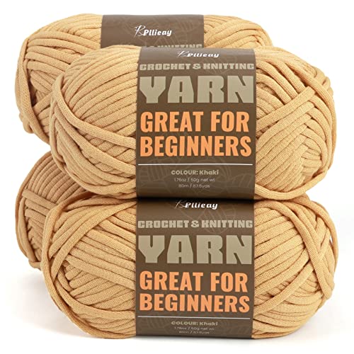 Pllieay Khaki Cotton Yarn, 4x50g Crochet Yarn for Crocheting and Knitting, Cotton Yarn for Beginners with Easy to See Stitches for Beginners Crocheting and Knitting