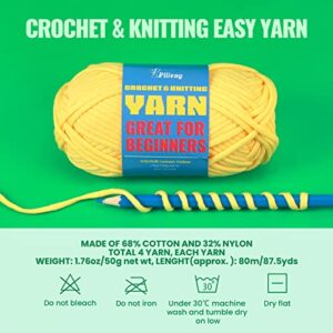 Pllieay Khaki Cotton Yarn, 4x50g Crochet Yarn for Crocheting and Knitting, Cotton Yarn for Beginners with Easy to See Stitches for Beginners Crocheting and Knitting