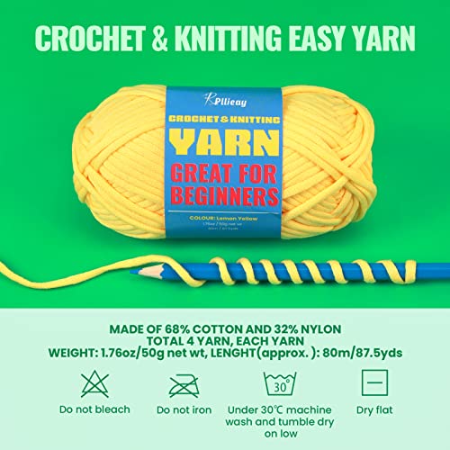 Pllieay Khaki Cotton Yarn, 4x50g Crochet Yarn for Crocheting and Knitting, Cotton Yarn for Beginners with Easy to See Stitches for Beginners Crocheting and Knitting