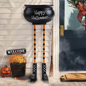 halloween decorations - halloween decor - 32'' witches legs candy bowl - large witch cauldron hocus pocus bucket cute party decoration for outdoor porch front lawn yard indoor home kitchen