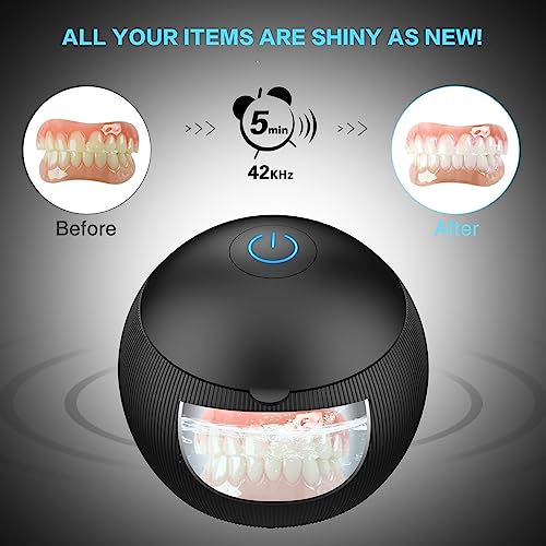 Voraiya®Ultrasonic Cleaner for Dentures, Aligner, Retainer, Whitening Trays, Ultrasonic Cleaner Machine for All Jewelry, Night Dental Mouth Guard, 5 Minutes Automatic Timed Shutdown (Matte Black)