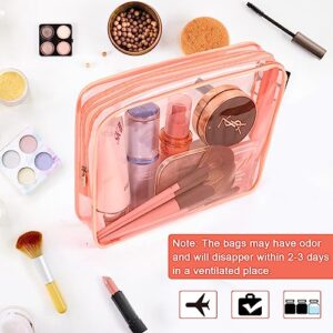 APREUTY Clear Makeup Bags, TSA Approved 6 Pcs Cosmetic Makeup Bags Set Clear PVC with Zipper Handle Portable Travel Luggage Pouch Airport Airline Vacation Organization Peach