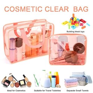 APREUTY Clear Makeup Bags, TSA Approved 6 Pcs Cosmetic Makeup Bags Set Clear PVC with Zipper Handle Portable Travel Luggage Pouch Airport Airline Vacation Organization Peach