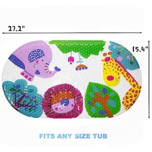 TreeBud Cartoon Non Slip Bath Mats for Kids, Cute Pattern Oval 27 x 15 Inch Shower Mat for Tub, Anti Slip Machine Washable Bathtub Mats for Toddlers Baby Children (Forest Animals)