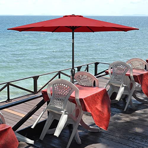 YSSOA 9' Patio Umbrella Outdoor Table Market Yard Umbrella with 8 Sturdy Ribs, Red