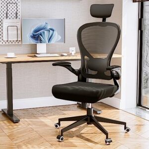 Frylr Ergonomic Home Office Desk Chair with Flip-up Arms and Headrest - Perfect for Big and Tall Users/Adjustable Lumbar Support/450 lbs Heavy Duty Office Chair（Black）