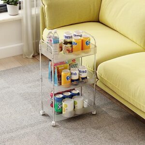 3-Tier Acrylic Rolling Utility Cart with Wheels Multi-Functional Storage Trolley Cart with Clear Trays Movable Storage Cart Organizer for Kitchen Bathroom Living Room Office