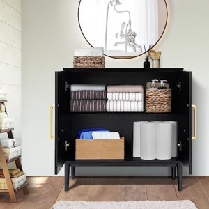 REHOOPEX Storage Cabinet with Doors, Modern Black Accent Cabinet, Free Standing Cabinet, Wooden Buffet Sideboards for Bedroom, Kitchen,Home Office