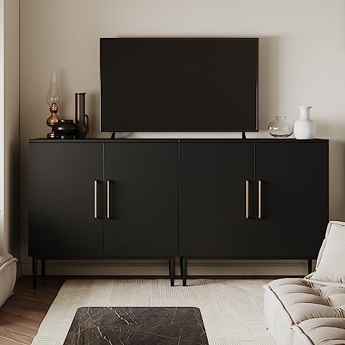 REHOOPEX Storage Cabinet with Doors, Modern Black Accent Cabinet, Free Standing Cabinet, Wooden Buffet Sideboards for Bedroom, Kitchen,Home Office