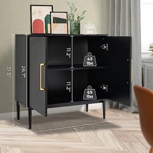 REHOOPEX Storage Cabinet with Doors, Modern Black Accent Cabinet, Free Standing Cabinet, Wooden Buffet Sideboards for Bedroom, Kitchen,Home Office