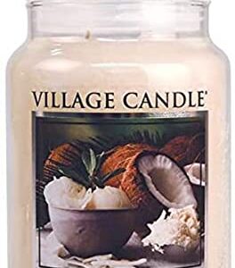 Village Candle Coconut Vanilla Large Glass Apothecary Jar Scented Candle, 21.25 oz, White & Coffee Bean Glass Jar Scented Candle, Large, 21.25 oz, Brown