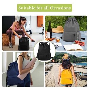 Oziral Drawstring Backpack Waterproof Drawstring Backpack Bag Sports Gym Bag with Side Pocket for Women Men (Black)