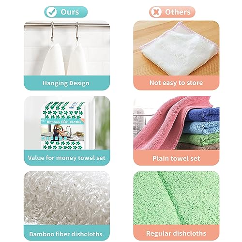 Mektler 10 Pcs Kitchen Dishcloths Set, Bamboo Fiber Dish Towels and Wood Pulp Cotton Swedish Dish Cloths, Ultra Soft Absorbent Quick Drying Kitchen Towels for Washing Dishes and Cleaning Counters