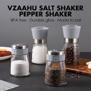 vzaahu Grey Glass Salt and Pepper Sharkers Set with Adjustable Pour Holes - Spice Shaker Salt Dispenser Pepper Dispenser - Perfect for Pink Himalayan, Table Salt, Black and White Pepper (Grey)