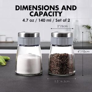 vzaahu Grey Glass Salt and Pepper Sharkers Set with Adjustable Pour Holes - Spice Shaker Salt Dispenser Pepper Dispenser - Perfect for Pink Himalayan, Table Salt, Black and White Pepper (Grey)