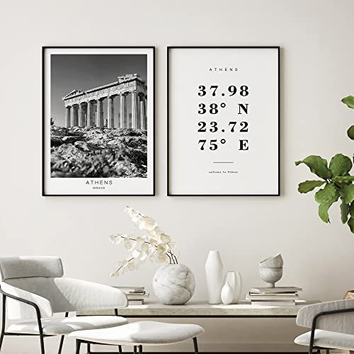 Dear Mapper Athens Greece View Abstract Road Modern Map Art Minimalist Painting Black and White Canvas Line Art Print Poster Art Print Poster Home Decor (Set of 3 Unframed) (16x24inch)