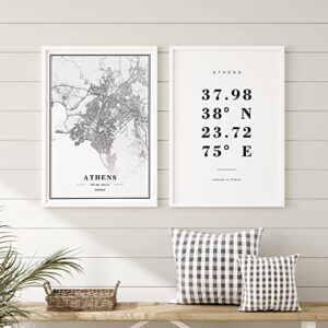 Dear Mapper Athens Greece View Abstract Road Modern Map Art Minimalist Painting Black and White Canvas Line Art Print Poster Art Print Poster Home Decor (Set of 3 Unframed) (16x24inch)