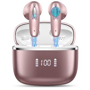 wireless earbuds, bluetooth earbuds with 4 hd mic, 2023 light weight in-ear bluetooth 5.3 headphones, 40hrs playtime ear buds with led charging case/ip7 waterproof/sport earphones for android ios