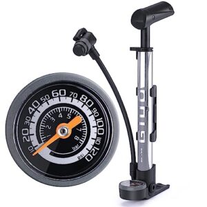 mini bike pump with gauge - portable bicycle tire pump - 120 psi bike air pump fits presta & schrader & dunlop valve - road mtb bike pump comes with mounting bracket (black grey) (silver)