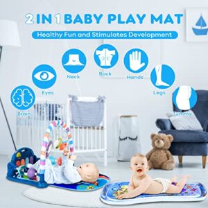 Looxii Baby Play Gym with Tummy Time Water Mat, Baby Play Mat Activity Gym with Music and Lights, Kick and Play Piano Gym for Baby Newborn Infants Toys 0 3 6 12 24 Months Brain Development