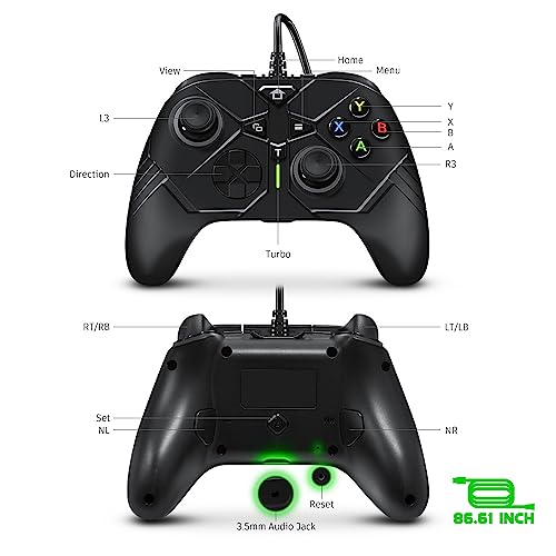 AceGamer Wired Controller for Xbox One with Two Remappable Buttons, 3.5mm Audio Jack, Turbo Key and Dual Vibration, Compatible with Xbox One/S/X/Series S/Series X/PC Windows 10/11 (Black)