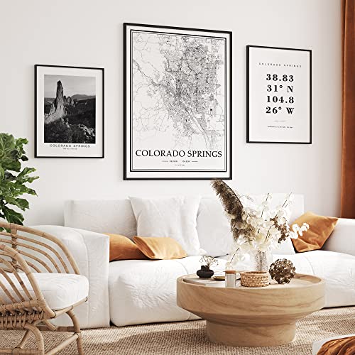 Dear Mapper Colorado Springs United States View Abstract Road Modern Map Art Minimalist Painting Black and White Canvas Line Art Print Poster Art Line Paintings (Set of 3 Unframed) (16x24inch)