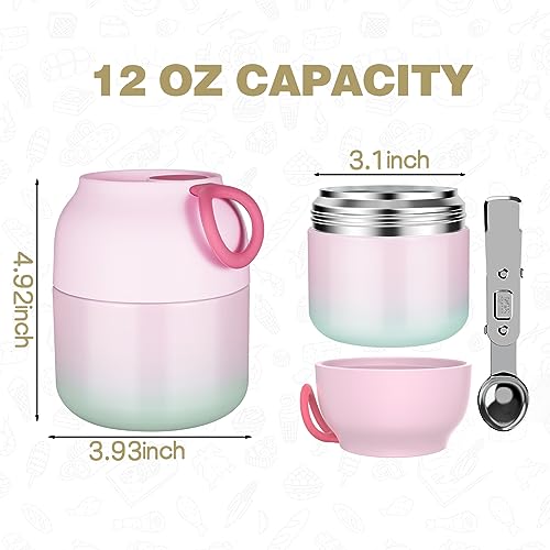 Healthlif 12 Oz Thermos Food Jar Wide Mouth Vacuum Soup Thermos for Hot & Cold Food for Kids,Leak Proof Food Thermos, Stainless Steel Lunch Container for School, Travel