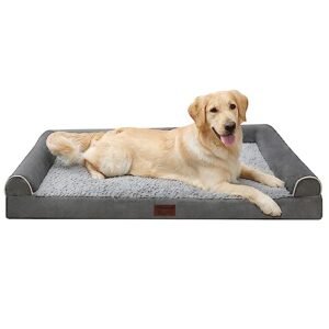 dog beds for large dog orthopedic dog bed for large dogs egg foam sofa dog bed with waterproof lining large dog bed with removable washable cover nonskid bottom dog crate bed,xl 42x30x7.5inch, grey