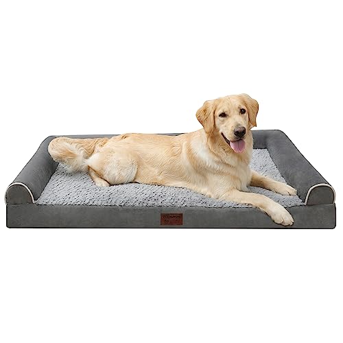 Dog Beds for Large Dog Orthopedic Dog Bed for Large Dogs Egg Foam Sofa Dog Bed with Waterproof Lining Large Dog Bed with Removable Washable Cover Nonskid Bottom Dog Crate Bed,XL 42x30x7.5Inch, Grey