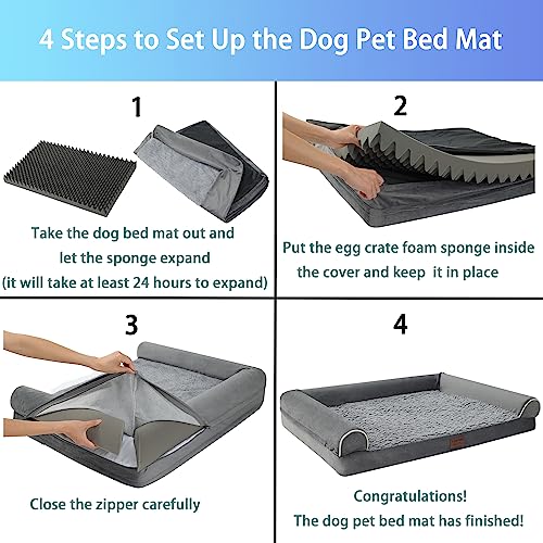 Dog Beds for Large Dog Orthopedic Dog Bed for Large Dogs Egg Foam Sofa Dog Bed with Waterproof Lining Large Dog Bed with Removable Washable Cover Nonskid Bottom Dog Crate Bed,XL 42x30x7.5Inch, Grey