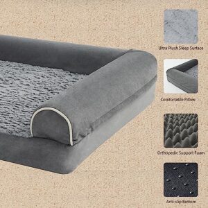 Dog Beds for Large Dog Orthopedic Dog Bed for Large Dogs Egg Foam Sofa Dog Bed with Waterproof Lining Large Dog Bed with Removable Washable Cover Nonskid Bottom Dog Crate Bed,XL 42x30x7.5Inch, Grey