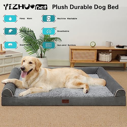 Dog Beds for Large Dog Orthopedic Dog Bed for Large Dogs Egg Foam Sofa Dog Bed with Waterproof Lining Large Dog Bed with Removable Washable Cover Nonskid Bottom Dog Crate Bed,XL 42x30x7.5Inch, Grey