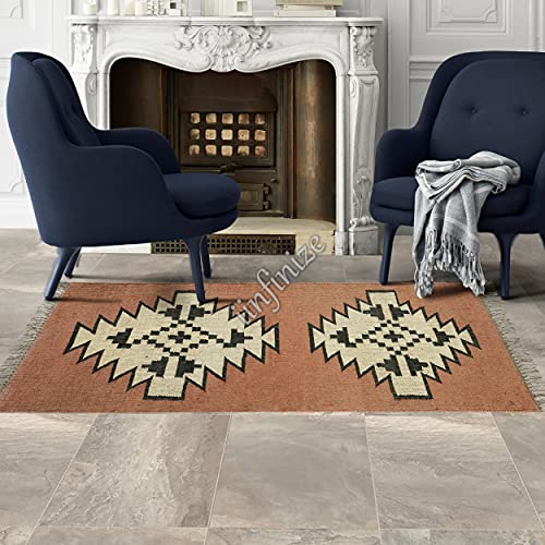 iinfinize Wool Jute Turkish Rug Handmade Vintage Dhurrie Floor Dari Reversible Geometric Pattern Mat Pray and Yoga Rugs Kilim Rustic Galicha 2.5x5 ft Catpet